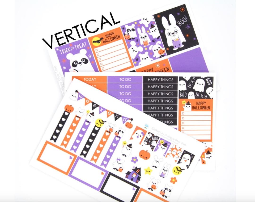 Happy Halloween Ghost & Friends Sticker Set of 3 VERTICAL Erin Condren ...