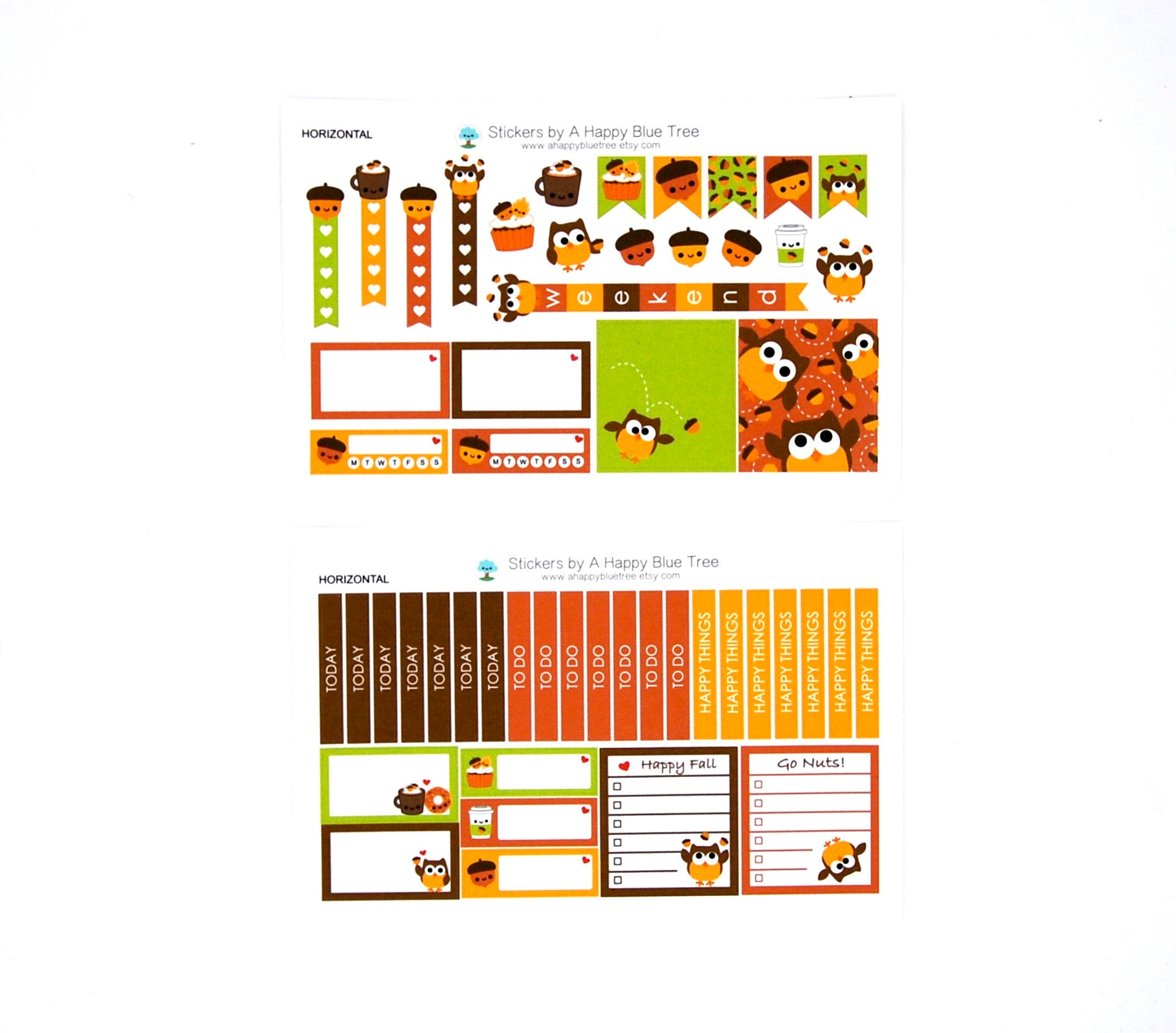 Happy Fall Owl and Treats Sticker Set 10 HORIZONTAL Erin - Etsy