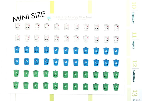 MINI Happy Trash Recycle Green Waste Bins Cans Reminder Kawaii - Etsy