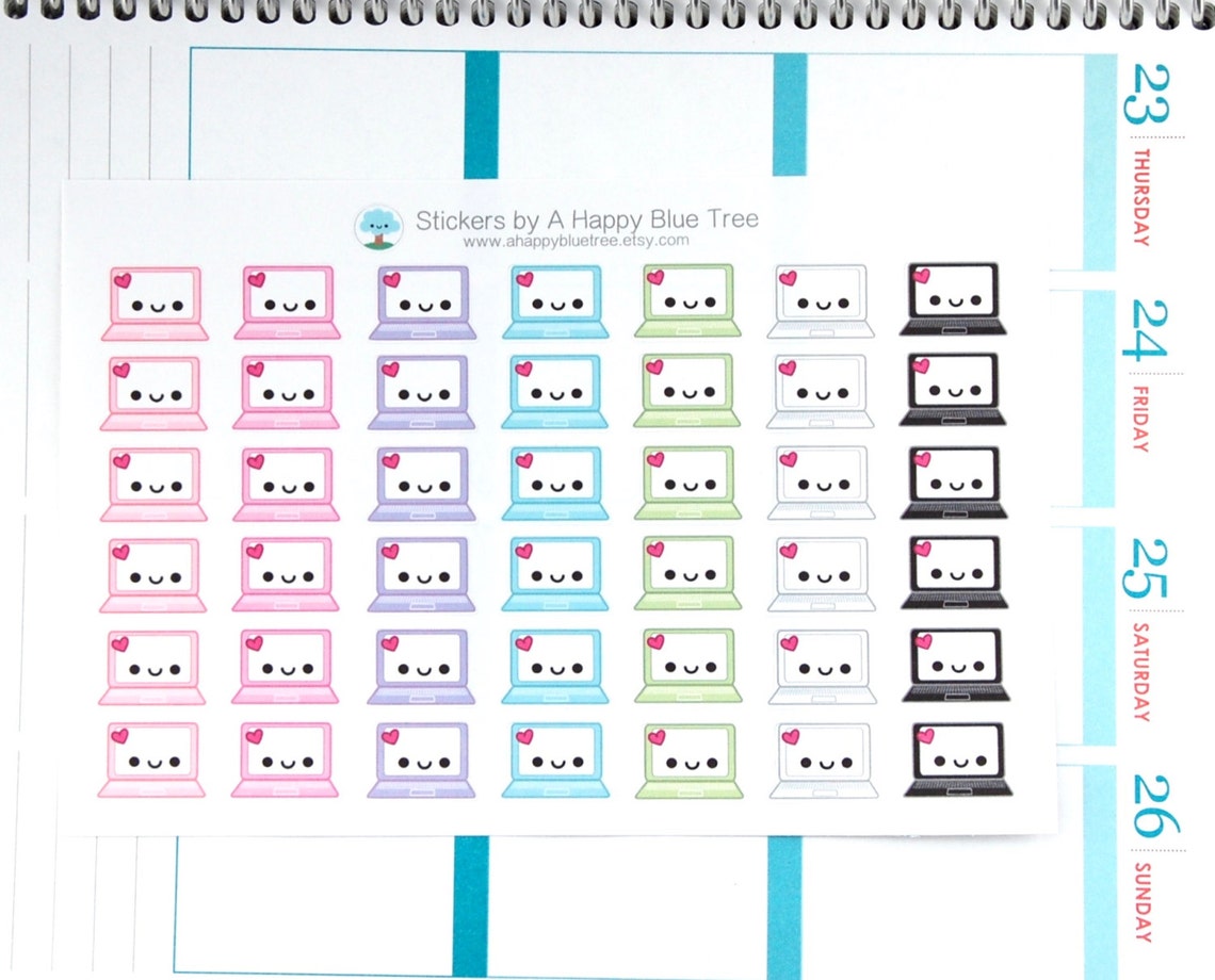 Happy Laptop Computer Tracker Reminder Kawaii Stickers Erin - Etsy