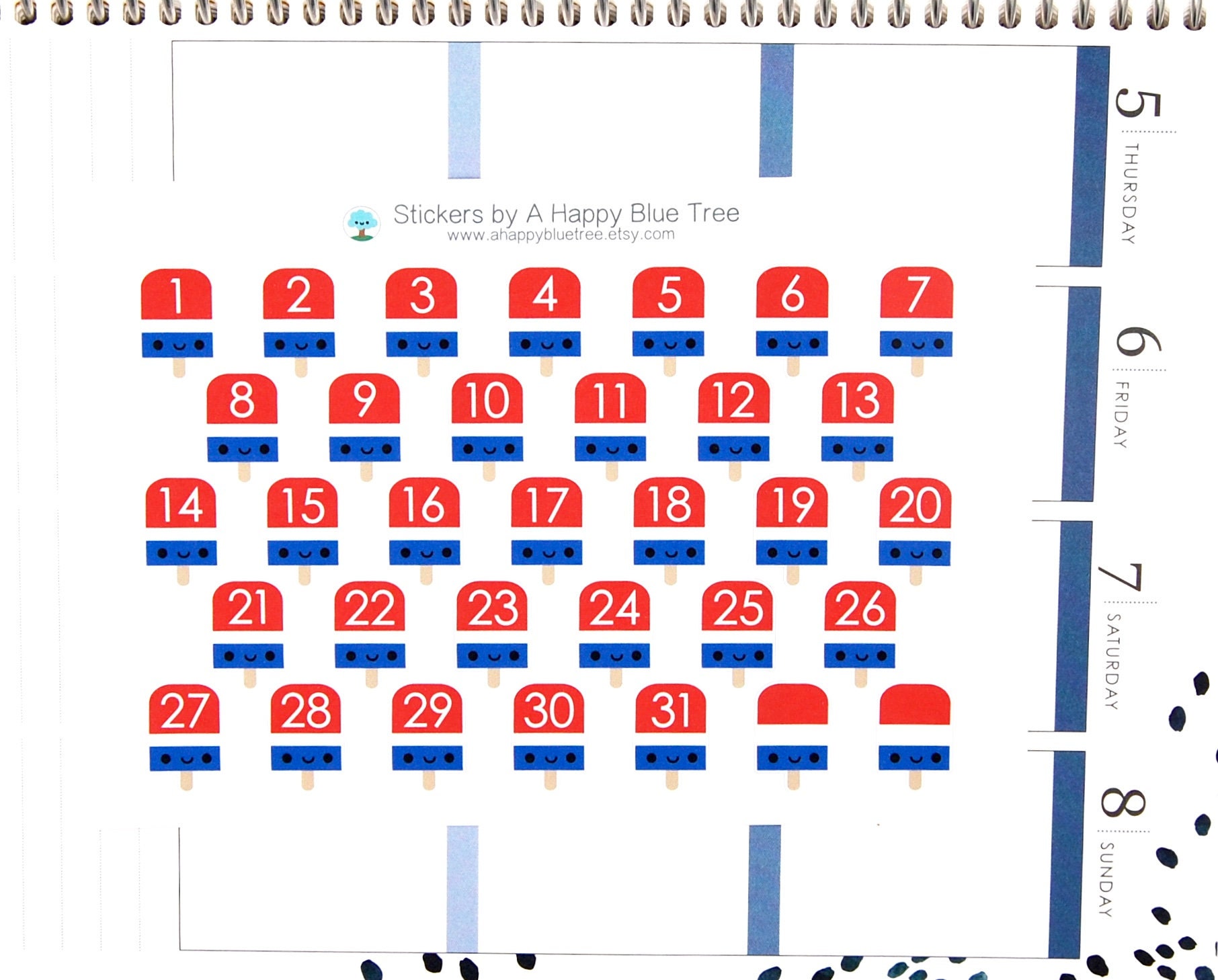 Happy Red White Blue Popsicle Date Covers for VERTICAL Erin Condren ...