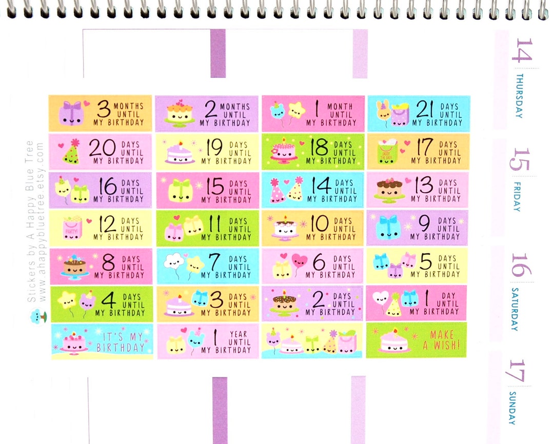 Happy Birthday Countdown Label Stickers Erin Condren Life Planner ECLP ...