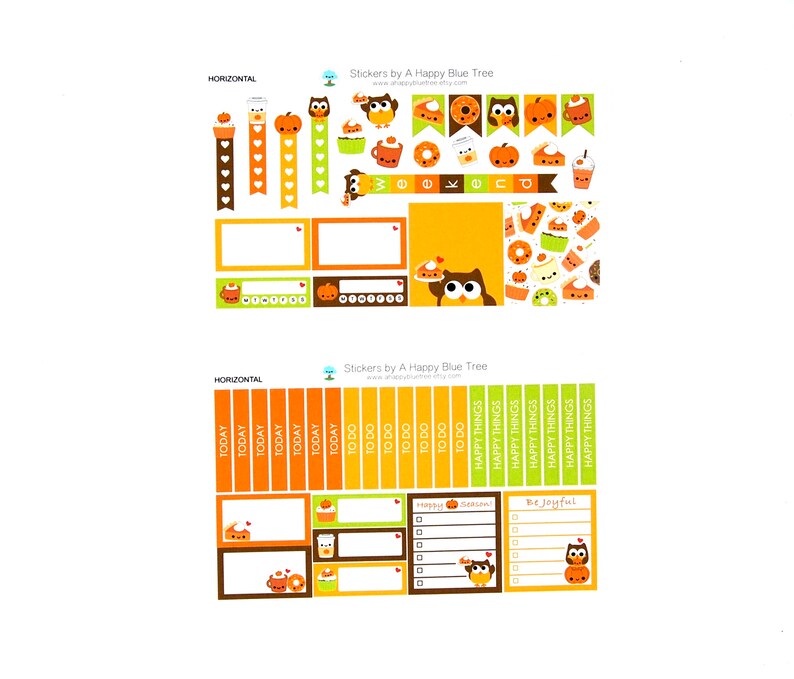 Happy Fall Owl and Treats Sticker Set 10 HORIZONTAL Erin - Etsy