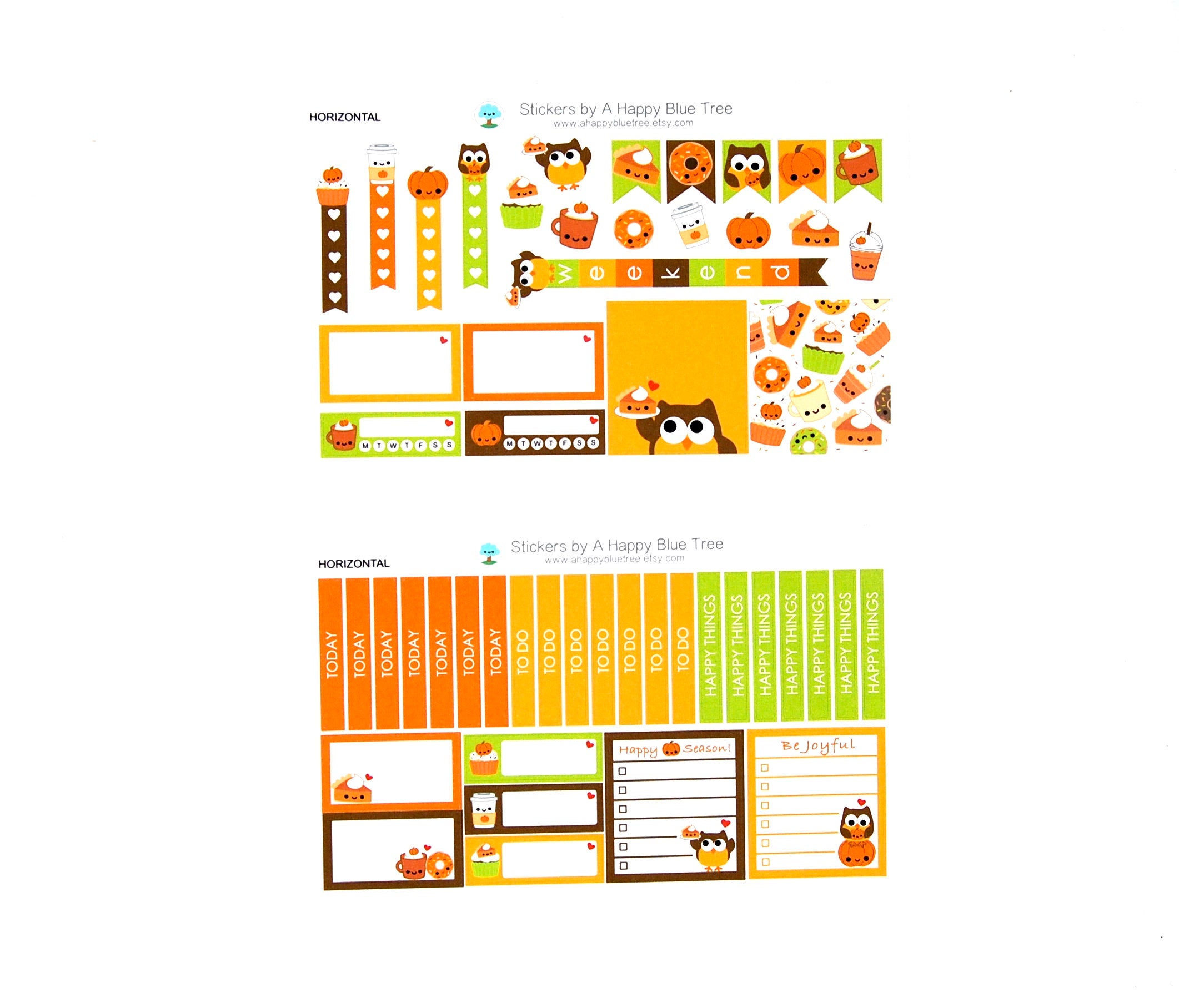 Happy Fall Owl and Treats Sticker Set 10 HORIZONTAL Erin - Etsy