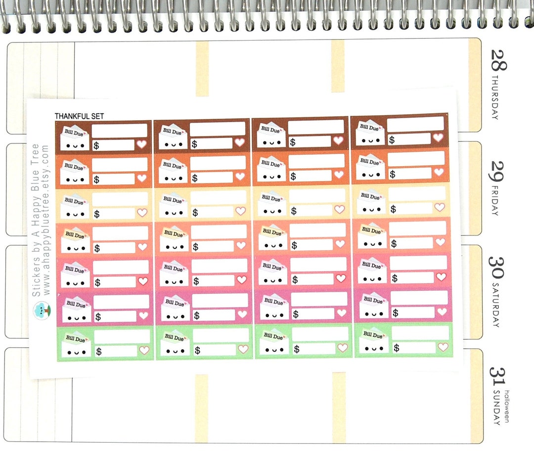 Happy Bill Due (thankful Set Colors) Reminder Label Cute Kawaii ...