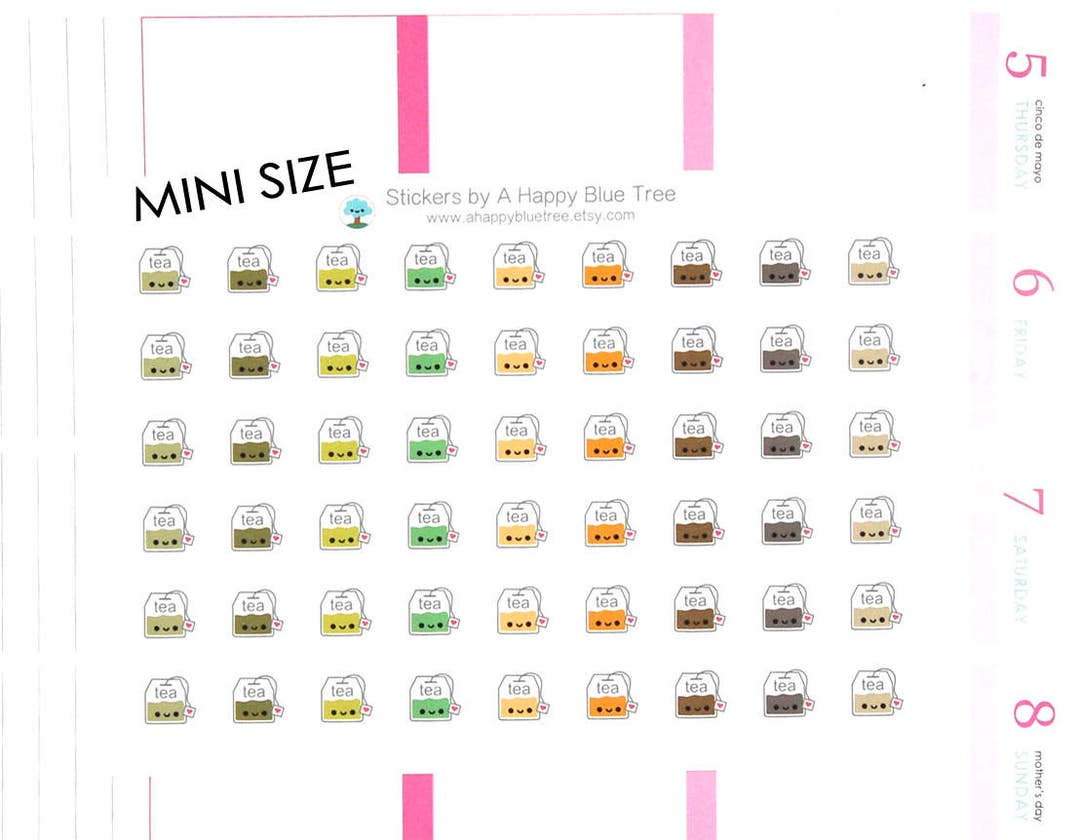MINI Happy Tea Bag Drink Tracker Cute Kawaii Planner Stickers Erin ...