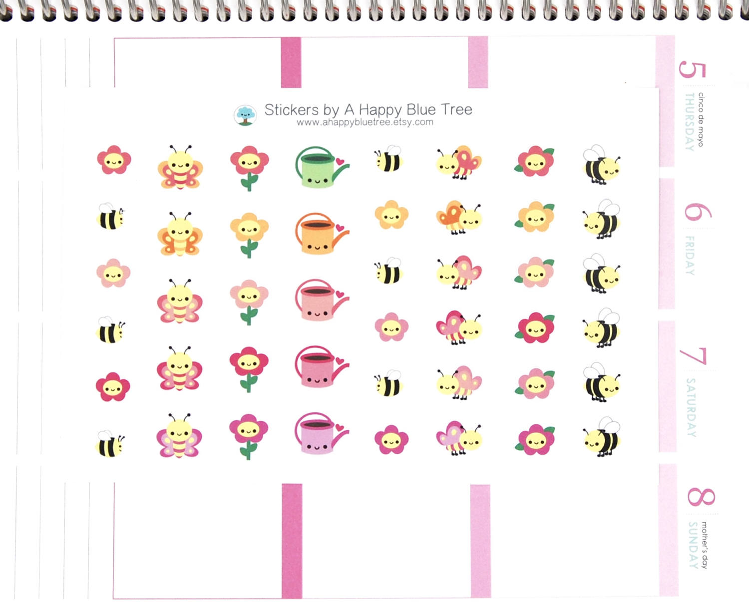 Happy Spring Flowers Butterflies Bees Stickers Erin Condren - Etsy