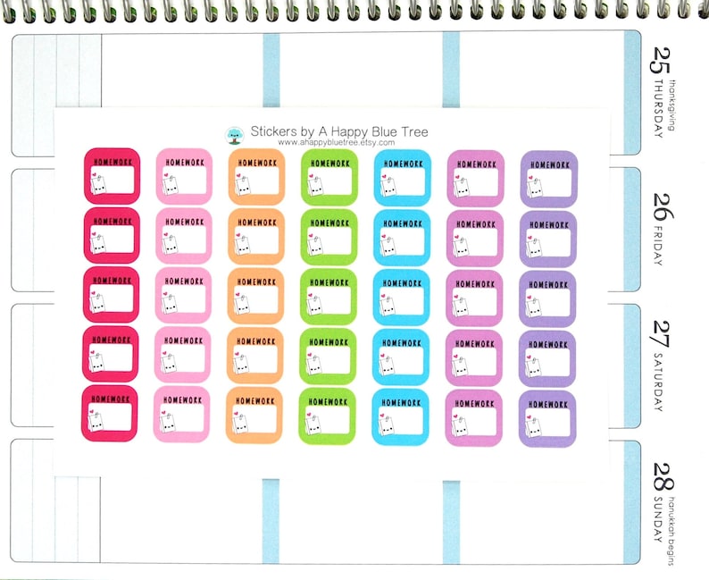 Happy Homework Write-in Square Reminder Tracker Cute Kawaii Planner ...