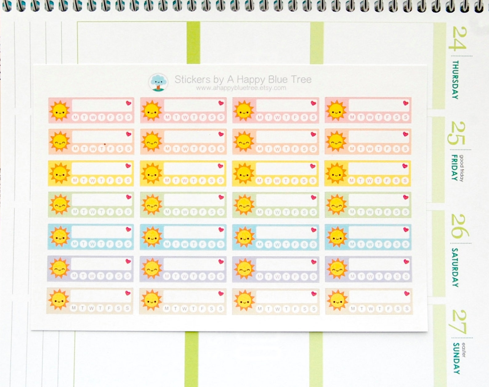 Happy Sun Weekly Habit Reminder Tracker Label Stickers for - Etsy