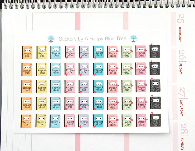 Happy Report Due Reminder Tracker Cute Kawaii Planner Stickers - Etsy