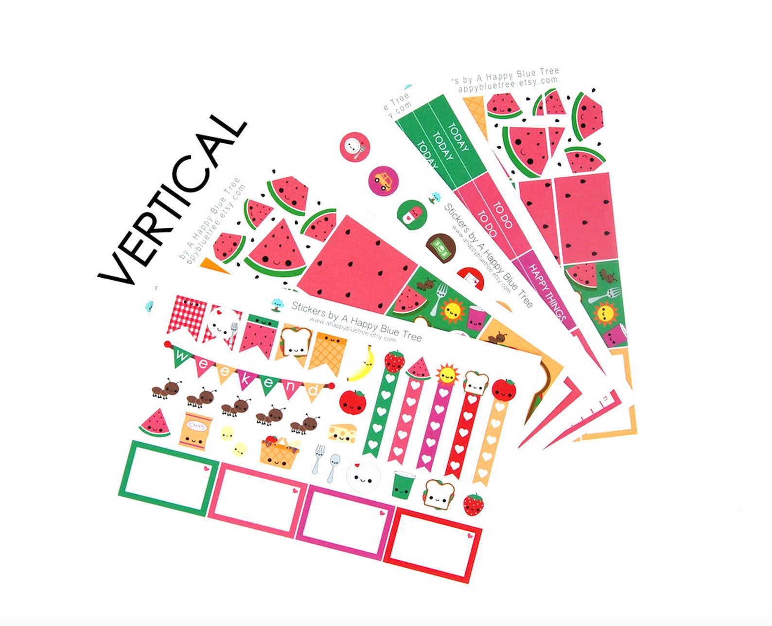 Happy Summer Picnic Sticker Set VERTICAL Erin Condren Life | Etsy