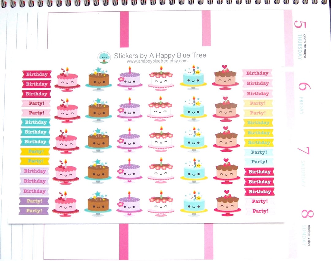 Happy Birthday Cake Reminder Cute Kawaii Planner Stickers for Erin ...