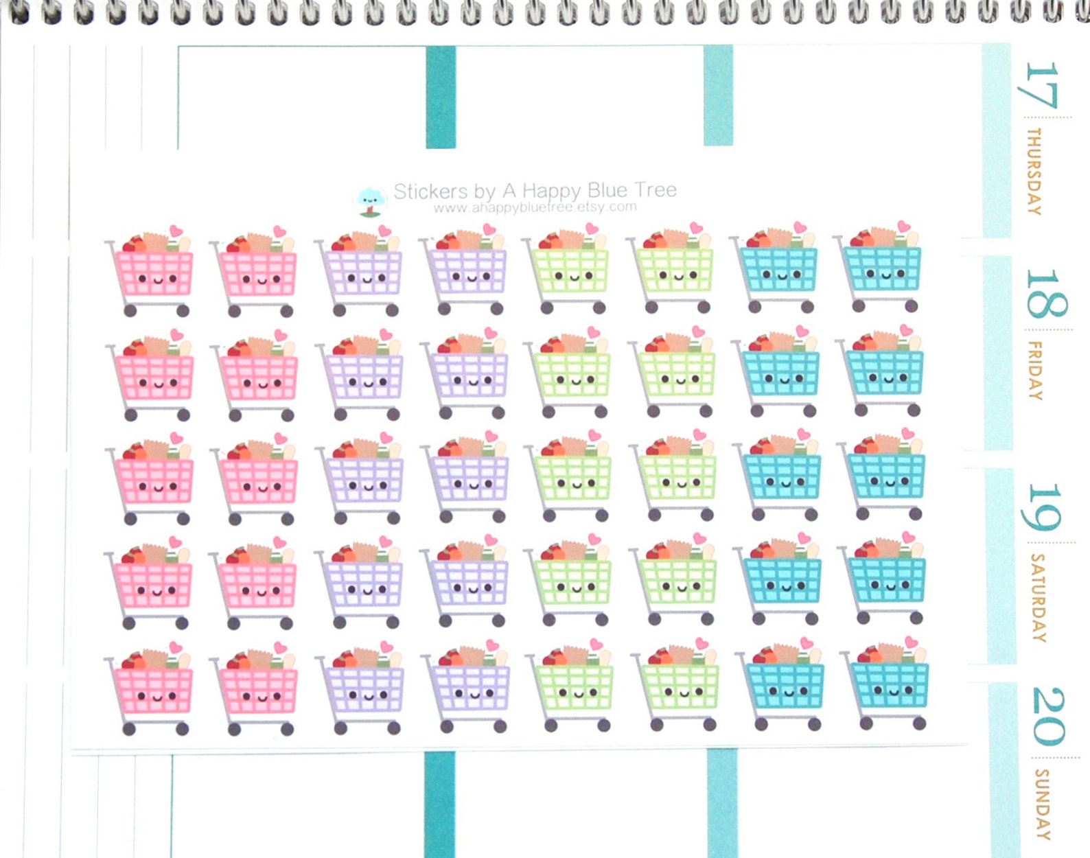 Happy Shopping Cart Grocery Reminder Kawaii Stickers Erin Condren ...