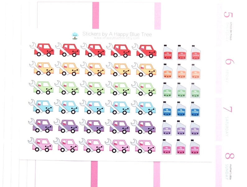 Happy Car Maintenance Oil Change Reminder Tracker Cute Kawaii Planner ...