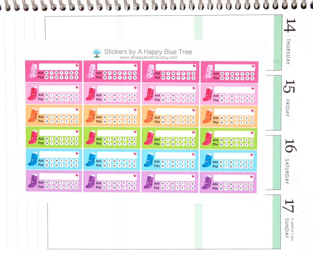 Happy Inhaler AM/PM Weekly Habit Reminder Tracker Label Stickers for ...