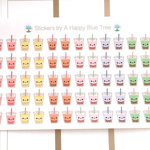 Happy Boba Bubble Tea Cup Tracker Reminder Cute Kawaii Planner Stickers ...