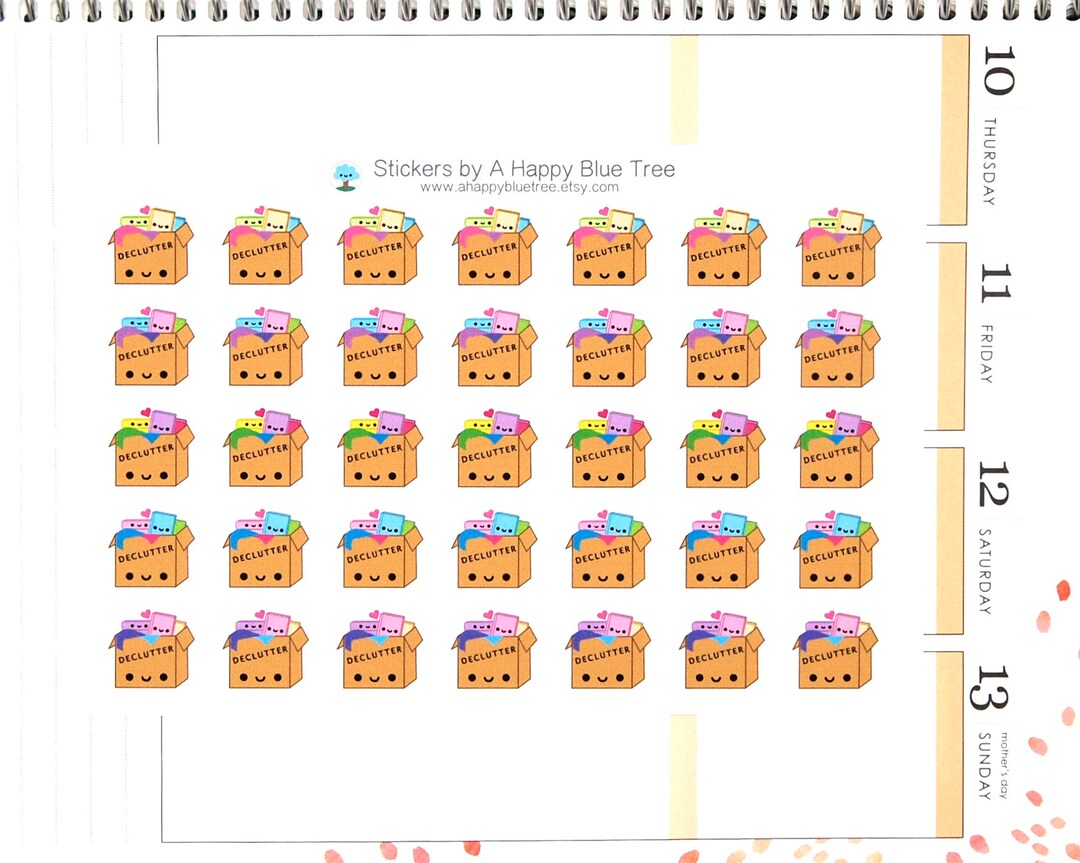 Happy Declutter Reminder Tracker Cute Kawaii Planner Stickers Erin ...