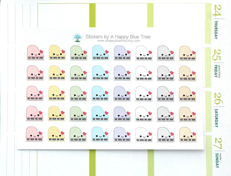 Happy Piano Music Tracker Reminder Kawaii Stickers Erin Condren Planner ...