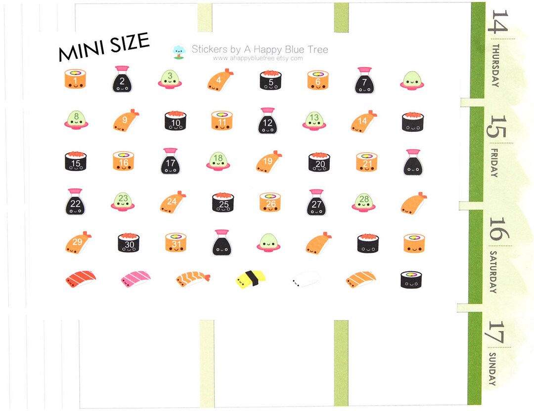 Tiny Happy Sushi Monthly Date Dots Covers Erin Condren Life Planner ...