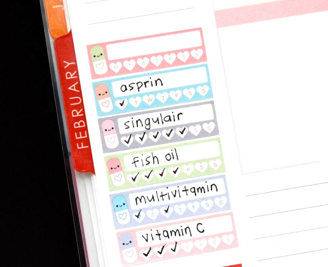 Happy Vitamin Medicine Pills Weekly Habit Reminder Tracker Stickers for ...