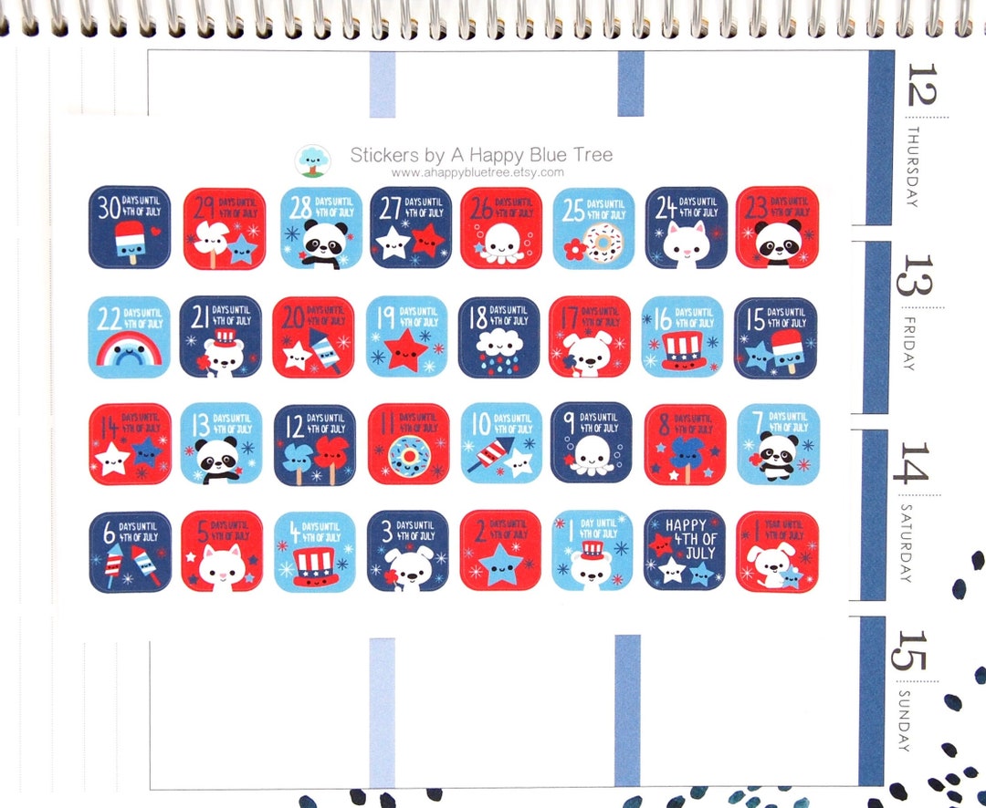 Happy July 4th Friends Countdown Stickers Erin Condren Life Planner ...