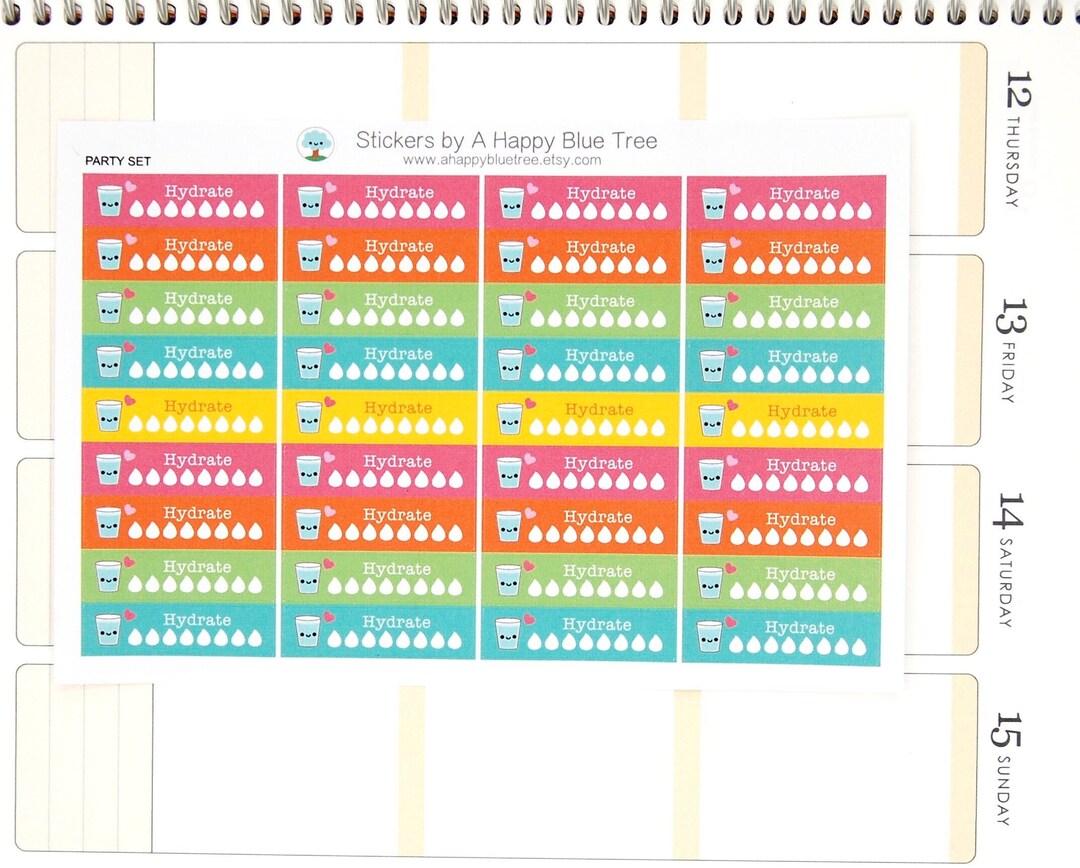 Happy Hydrate Label (party Set Colors) Daily Stickers Tracker Reminder ...