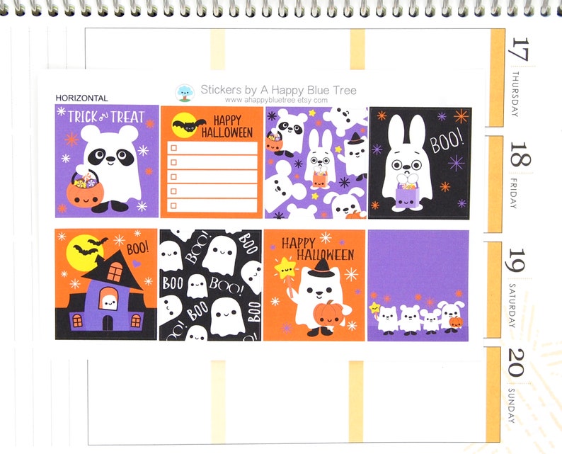 Happy Halloween Ghost & Friends Sticker Set of 3 HORIZONTAL | Etsy