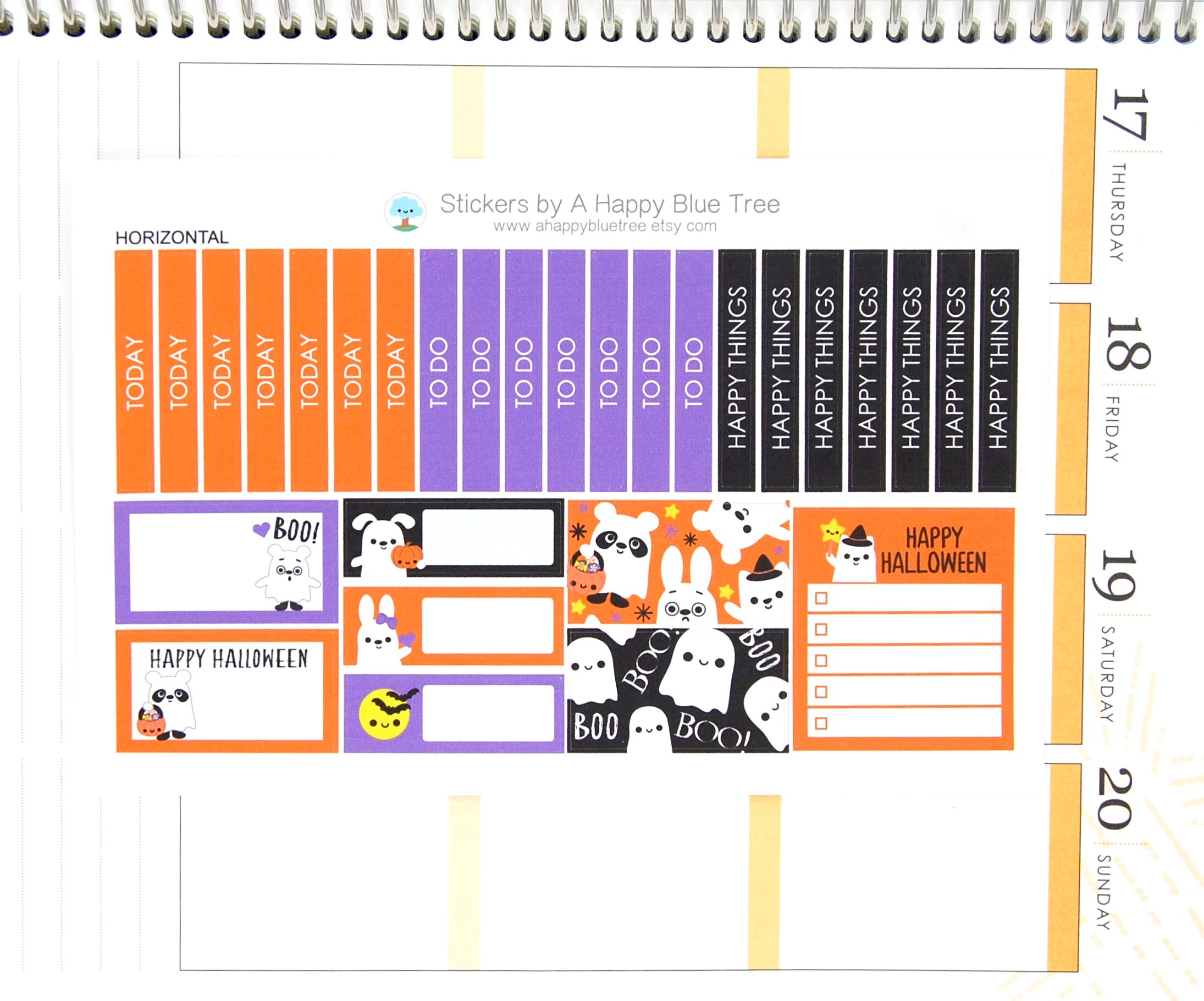 Happy Halloween Ghost & Friends Sticker Set of 3 HORIZONTAL Erin ...