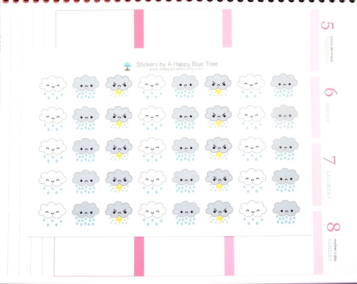 Happy and Sad Weather Tracker Reminder Cute Kawaii Personal Planner ...