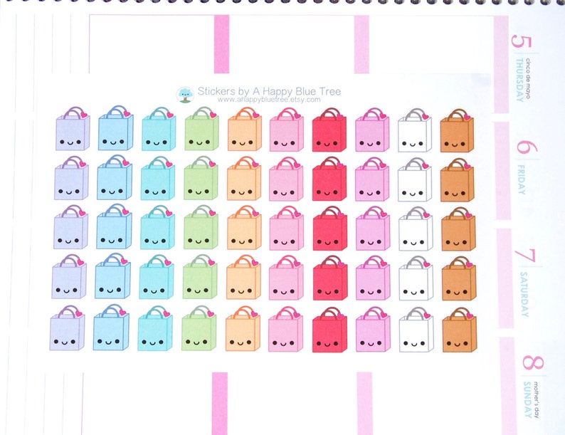 Happy Shopping Bag Tracker Reminder Cute Kawaii Planner Stickers Erin ...