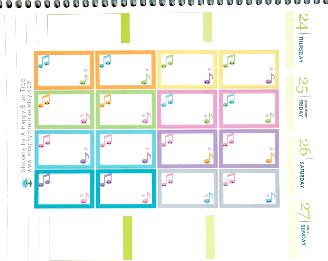 Happy Music Note Half Box Tracker Reminder Kawaii Stickers Erin Condren ...