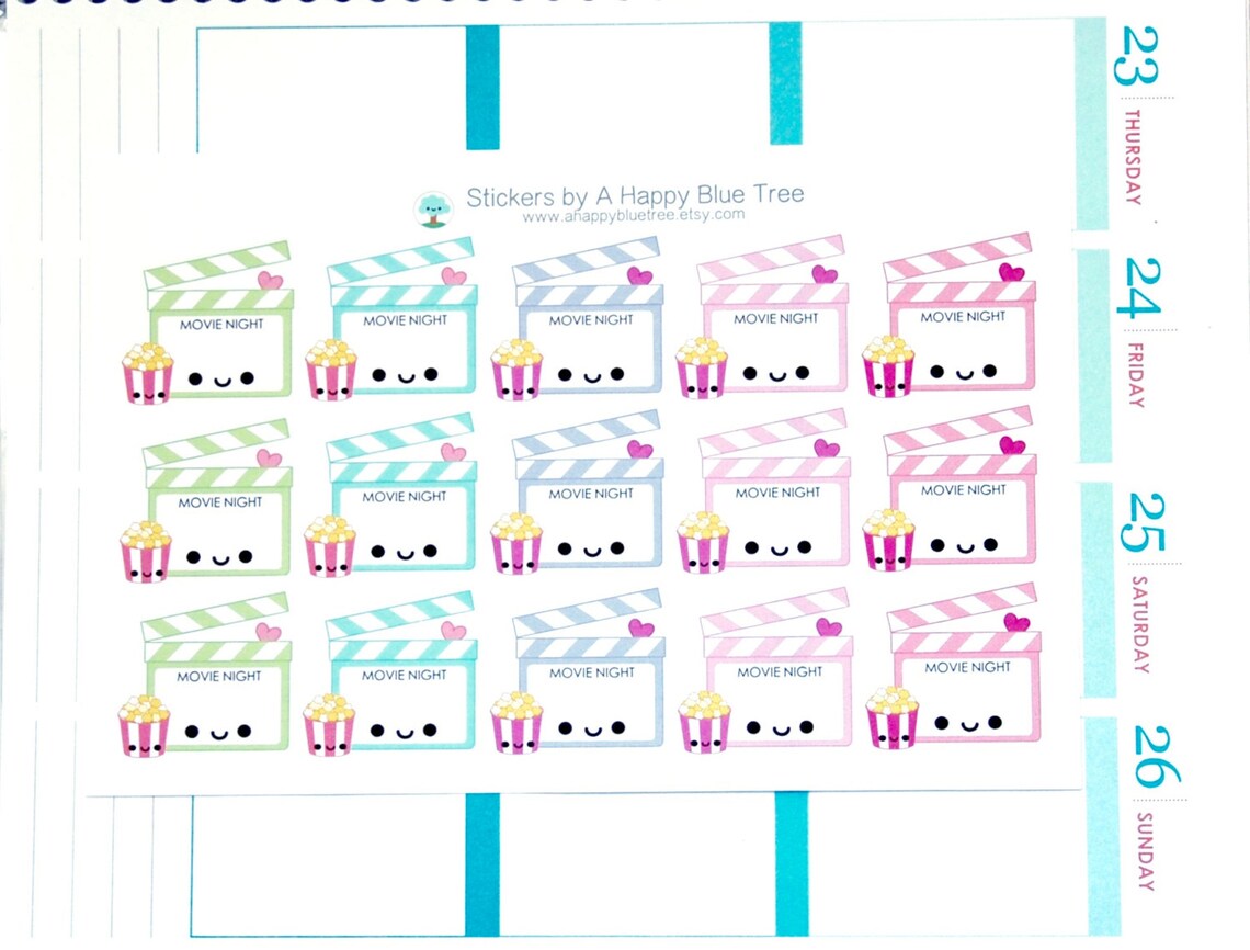 Happy Movie Popcorn Tracker Write-in Reminder Cute Kawaii Planner ...