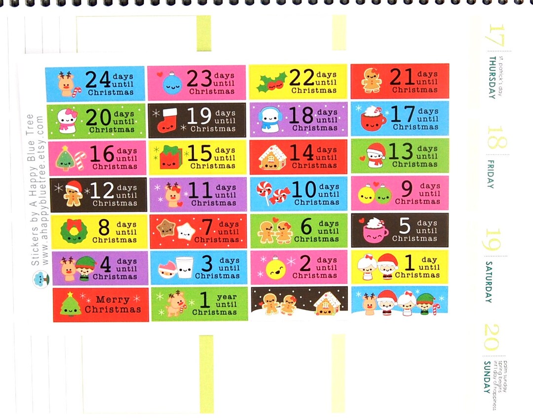 Happy Christmas Countdown Label Stickers Erin Condren Life Planner ECLP ...