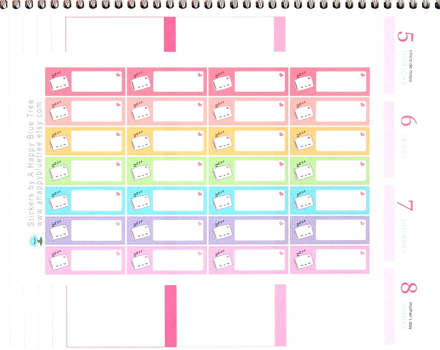 Happy Sleepy Pillow Label Tracker Reminder Cute Kawaii Personal Planner ...