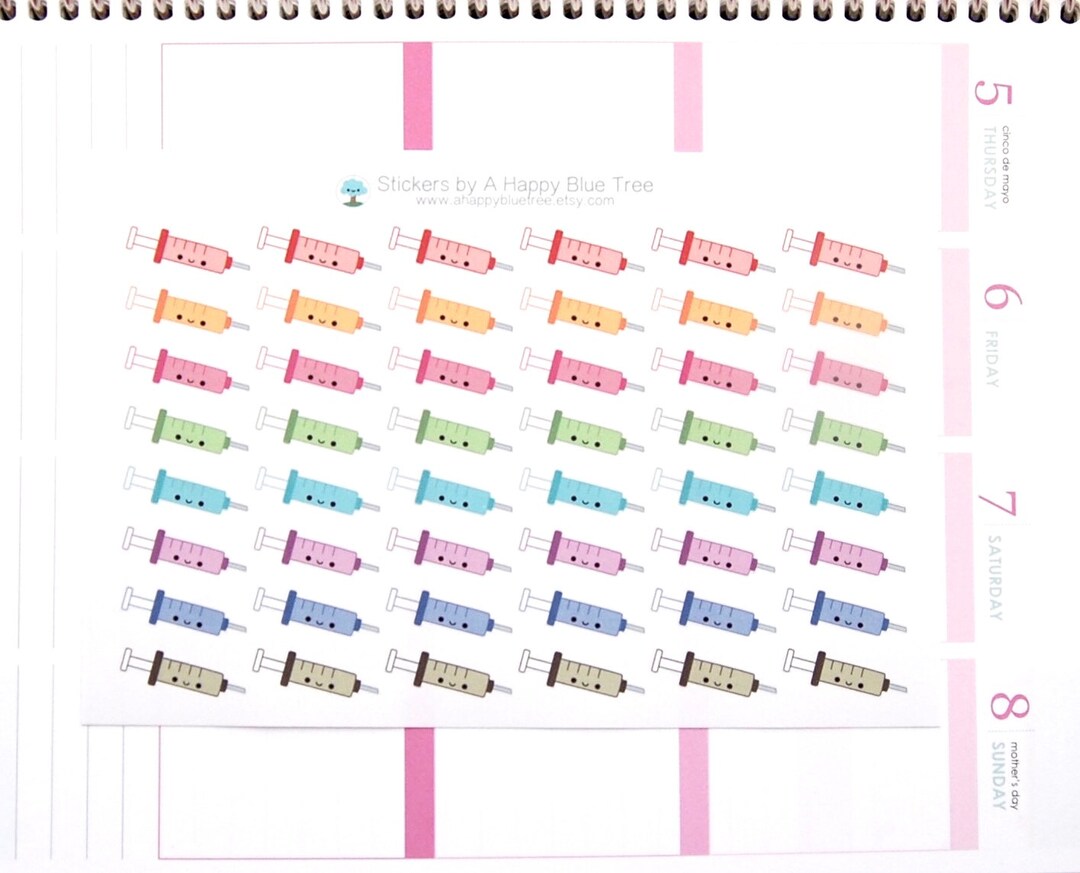 Happy Syringe Shot Reminder Cute Kawaii Personal Planner Stickers Erin ...