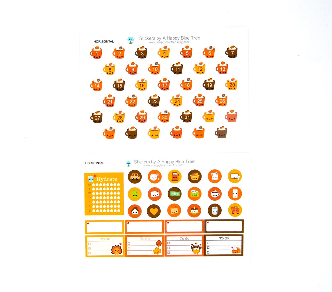 Happy Fall Owl and Treats Sticker Set 10 HORIZONTAL Erin - Etsy