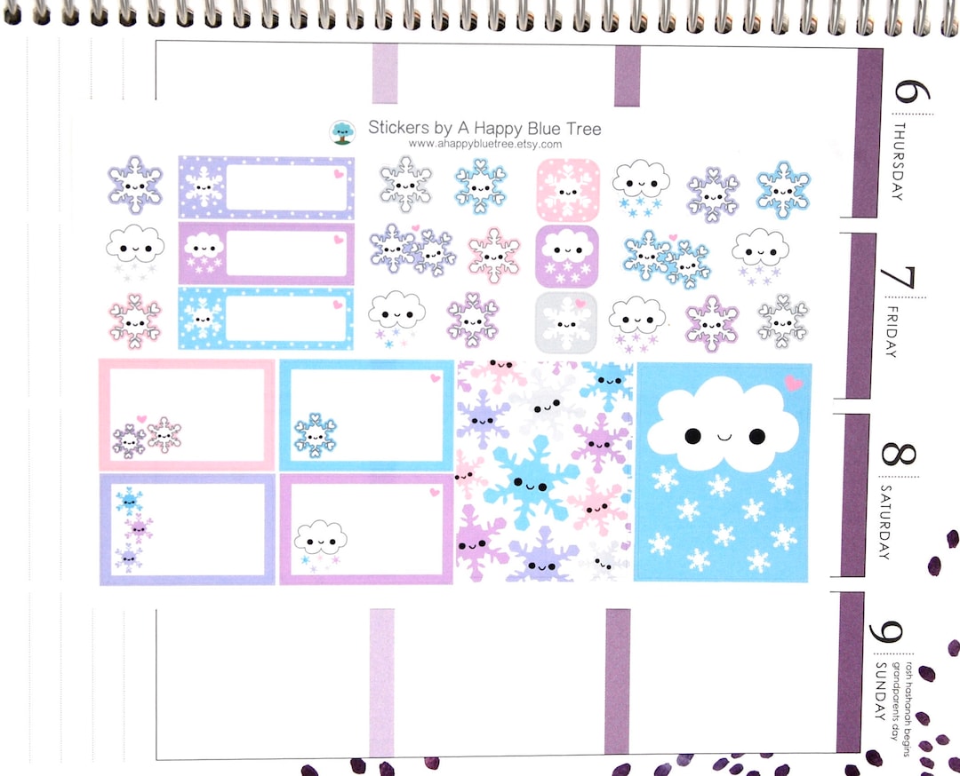Happy Snowflakes Variety Mix Cute Kawaii Planner Stickers Erin Condren ...