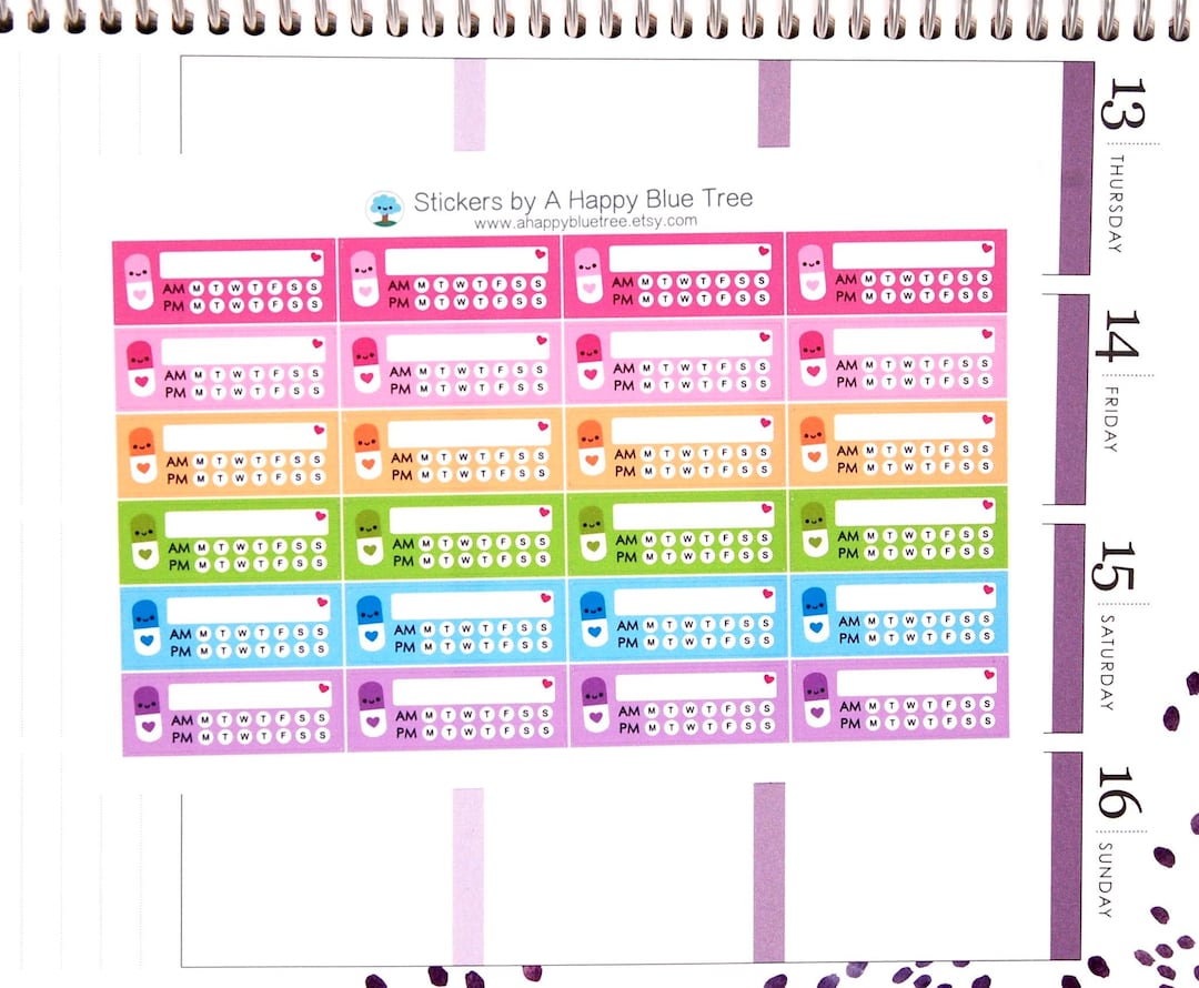 Happy Vitamin Medicine Pills AM/PM Weekly Habit Reminder Tracker Label ...