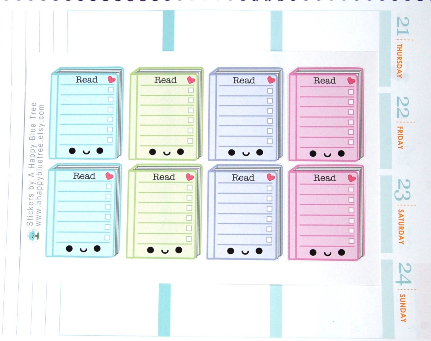 Happy Book Read Full Box Tracker Reminder Cute Kawaii Planner Stickers ...