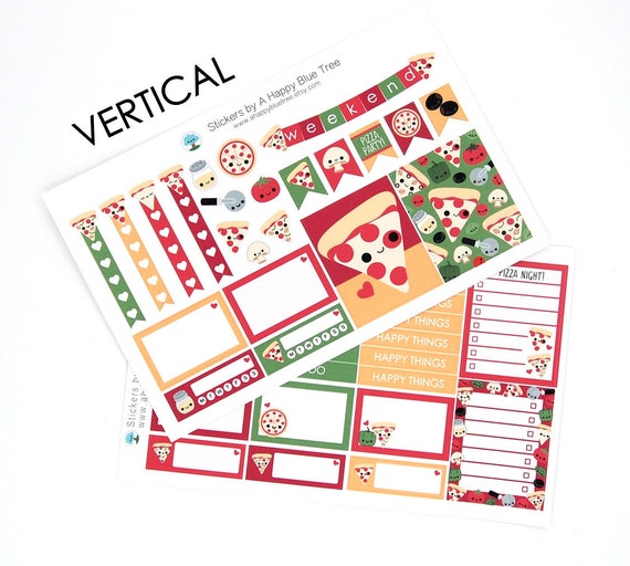 Happy Pizza Foodie Sticker Set VERTICAL Erin Condren Life | Etsy