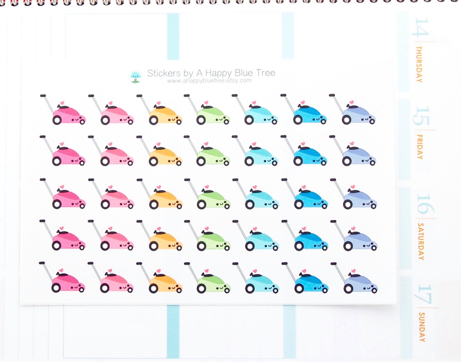 Happy Lawnmower Mow the Lawn Reminder Tracker Cute Kawaii Planner ...