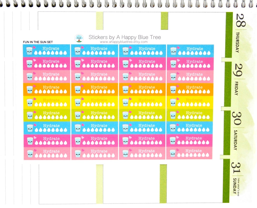 Happy Hydrate Label (fun in the Sun Colors) Daily Stickers Tracker ...