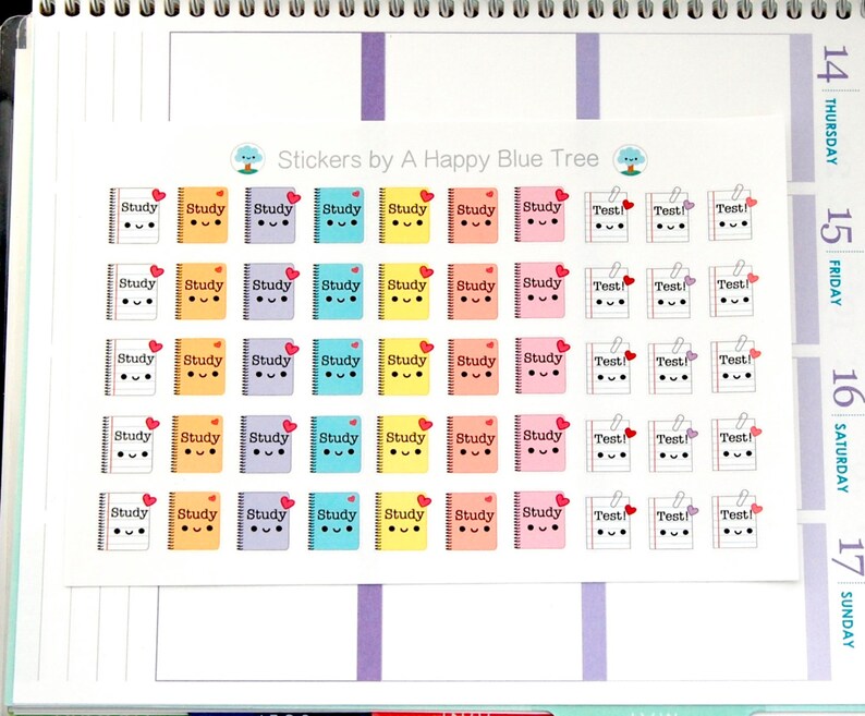 Happy Study Test Reminder Tracker Cute Kawaii Planner Stickers Erin ...