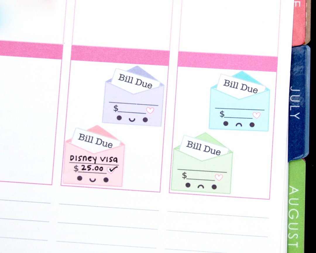 Happy or Sad Bill Due Write-in Tracker Reminder Cute Kawaii Planner ...