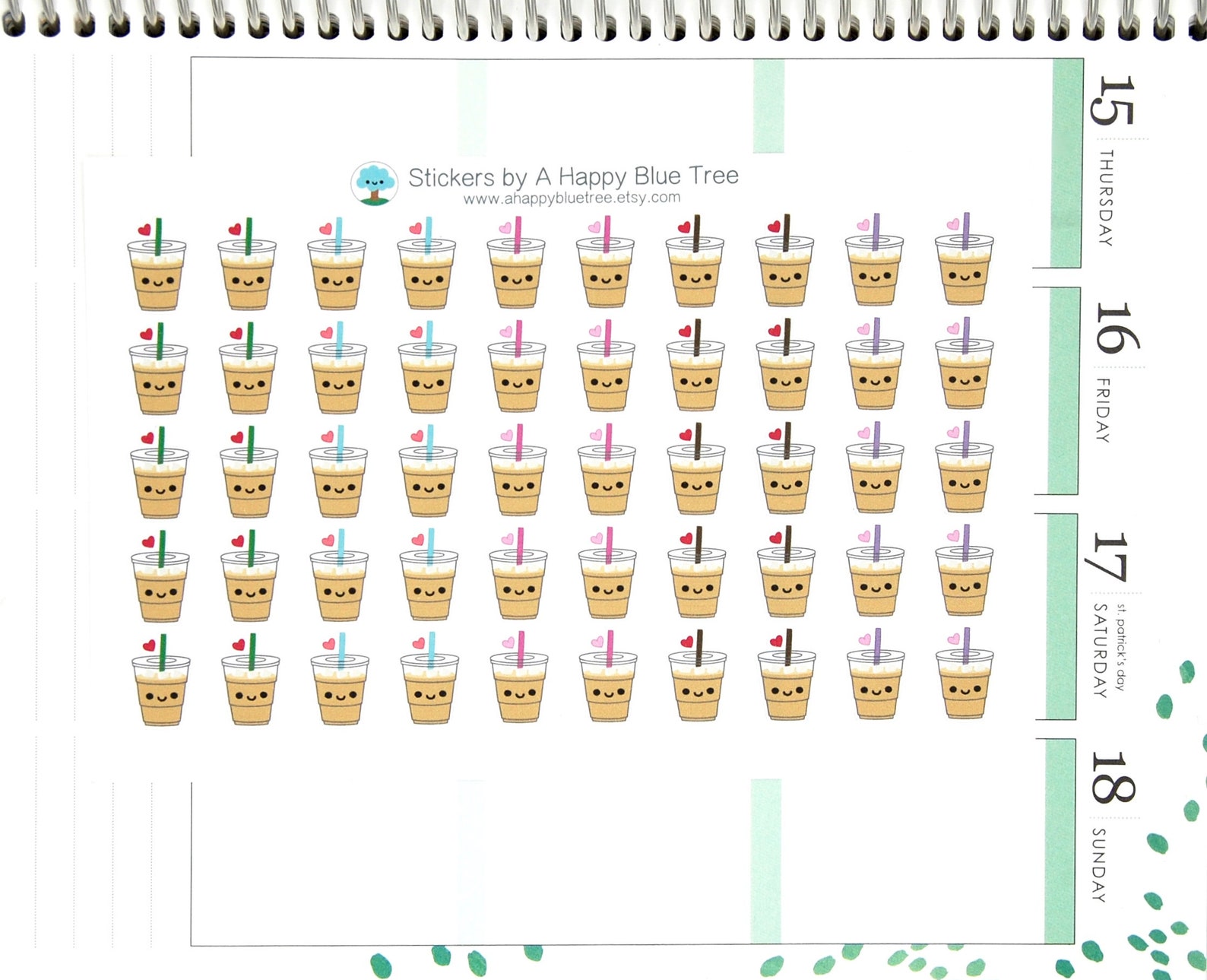 Happy Iced Coffee Drink Tracker Reminder Cute Kawaii Planner Stickers ...