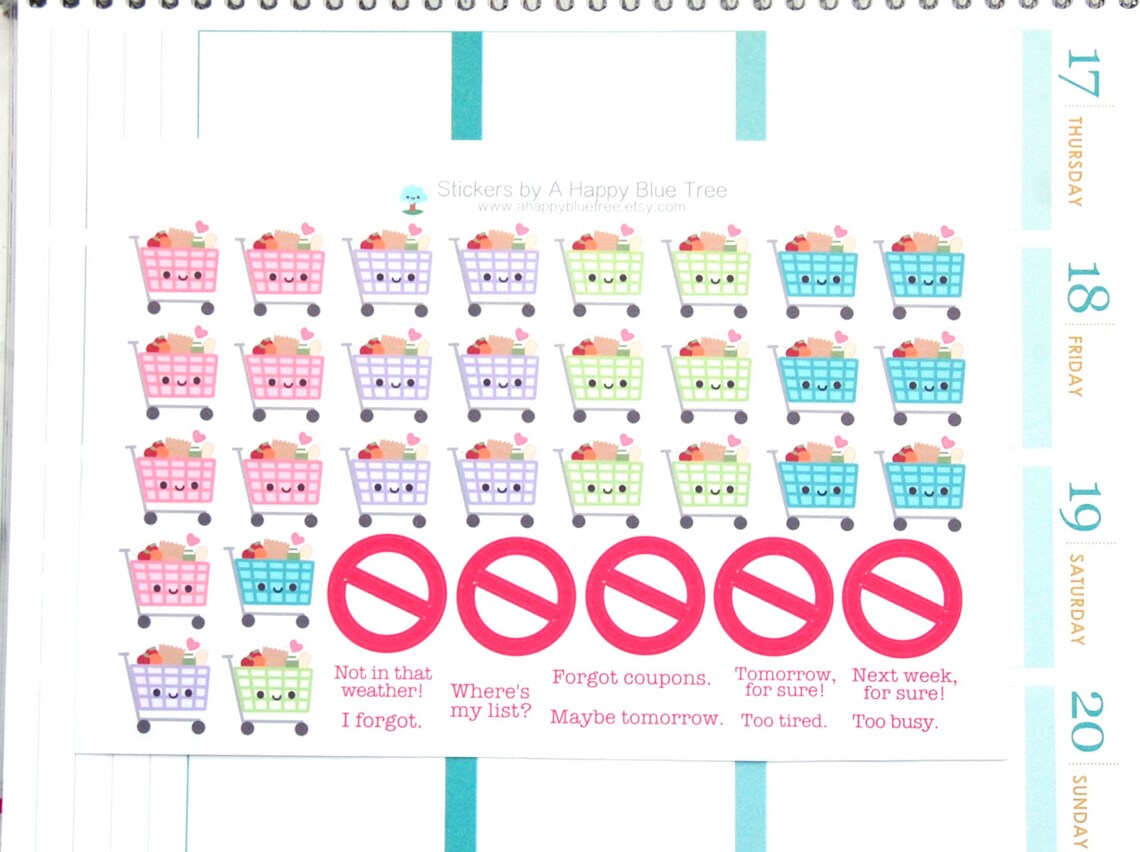 Happy Shopping Cart Grocery Reminder Kawaii Stickers Erin | Etsy