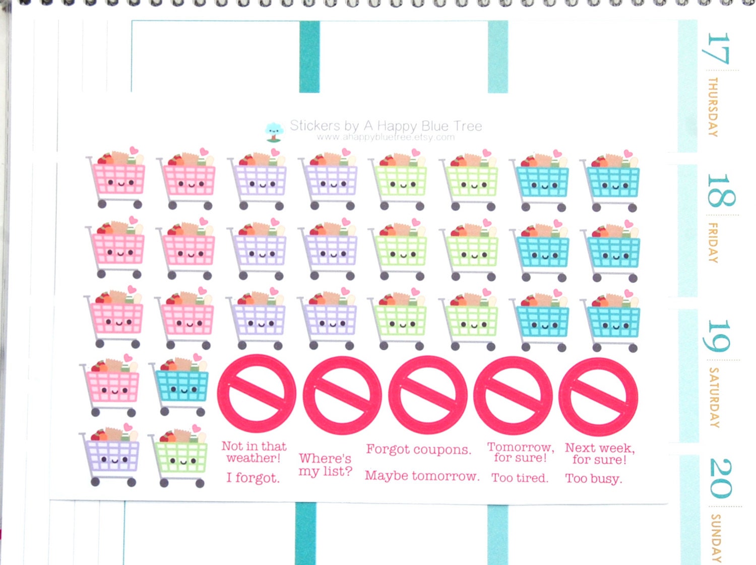 Happy Shopping Cart Grocery Reminder Kawaii Stickers Erin - Etsy