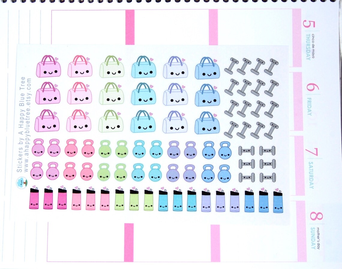 Happy Gym Bag Weights Tracker Reminder Cute Kawaii Planner Stickers ...