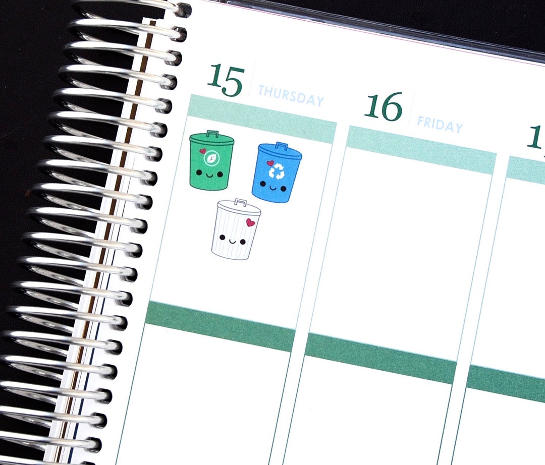 Happy Trash Recycle Green Waste Bins Cans Reminder Kawaii Stickers Erin ...