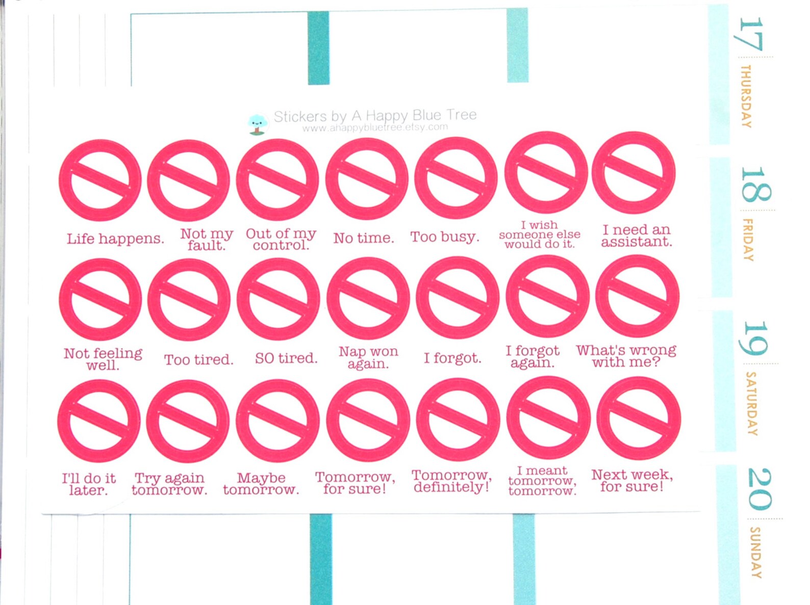 Life Happens Red Cross Out Circles Reminder Kawaii Stickers Erin ...